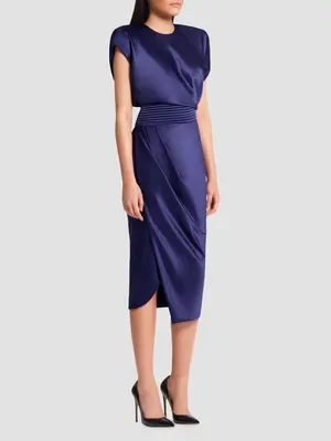 ZHIVAGO Bond Satin Pleated Asymmetric Midi-dress - Ink
