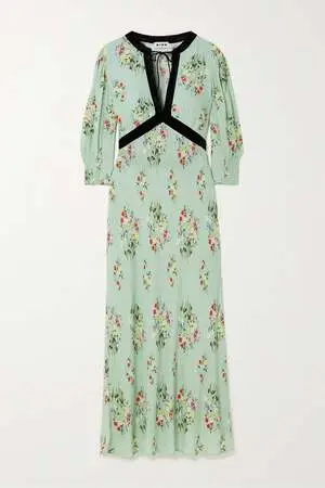 green emerald velvet dress Floral Print Maxi Dress  Mint Velvet