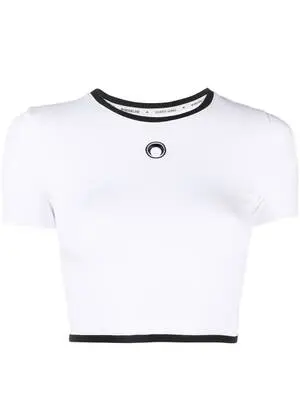 MARINE SERRE Embroidered-motif Crop Top - White