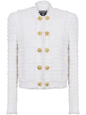 Balmain Buttoned Tweed Jacket - White