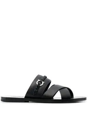 FERRAGAMO Gancini-embellished Leather Sandals - Black