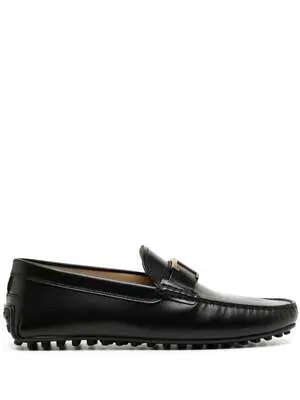 TOD'S Logo-plaque Leather Loafers - Black