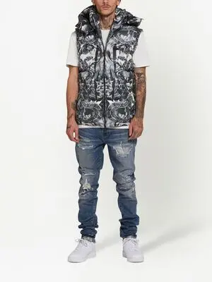 PURPLE BRAND Graphic-print Puffer Vest - Grey