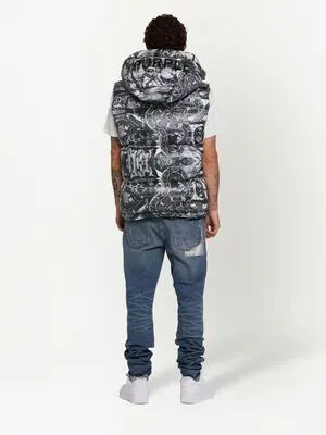 PURPLE BRAND Graphic-print Puffer Vest - Grey