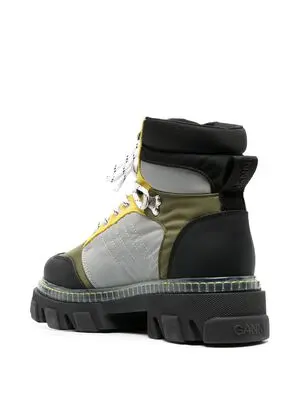 GANNI Cleated Lace-up Hiking Boots - Green