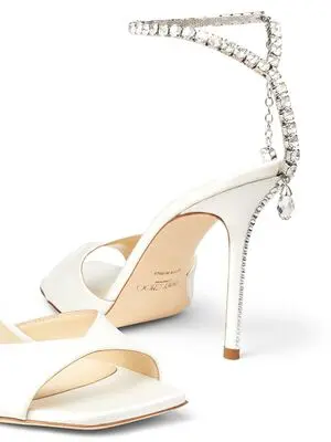 JIMMY CHOO Saeda 100 Satin Sandals With Crystal Embellishments - White