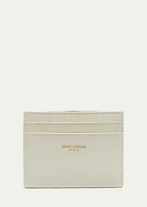 Saint Laurent YSL Monogram Card Case In Patent Leather - Light Crema Soft