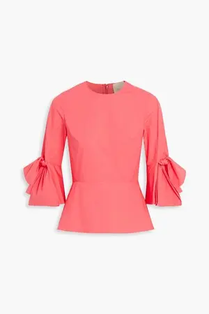 ROKSANDA Bowdetailed Cottonpoplin Peplum Top - Coral