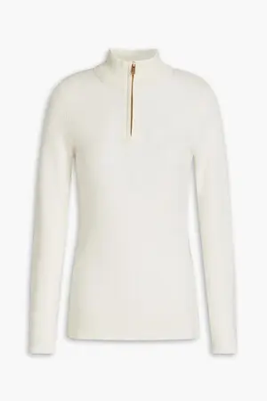 N.peal Ribbed Cashmere Halfzip Sweater - Ivory