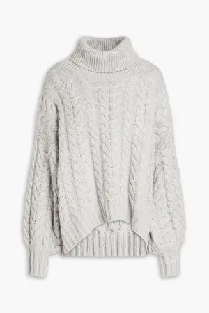 N.peal Oversized Cableknit Cashmere Turtleneck Sweater - Light Gray