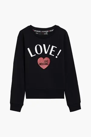 Moschino Glittered Printed French Cottonterry Sweatshirt - Black