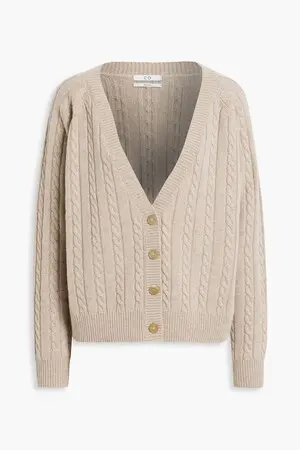 Co Mélange Cableknit Cashmere Cardigan - Beige