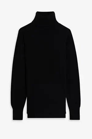 Iris & Ink Iris & Ink Millie Mélange Cashmere And Wool-Blend Turtleneck Sweater Black