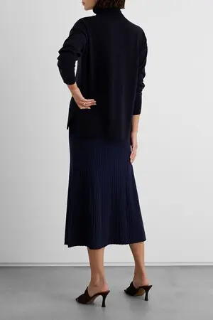 Iris & Ink Millie Mélange Cashmere And Wool-blend Turtleneck Sweater - Navy