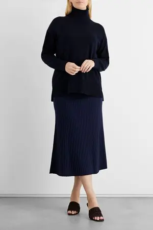 Iris & Ink Millie Mélange Cashmere And Wool-blend Turtleneck Sweater - Navy