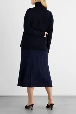 Iris & Ink Millie Mélange Cashmere And Wool-blend Turtleneck Sweater - Navy