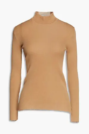 Alberta Ferretti Ribbed Wool Turtleneck Sweater - Camel