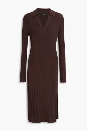 Rag & Bone Dawson Ribbedknit Midi Dress - Chocolate