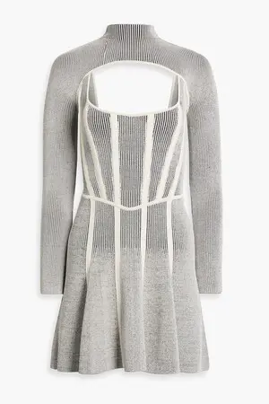 DION LEE Ribbed Knit Corset Mini Dress - Light Gray