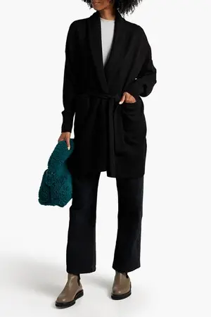 Co Belted Wool And Cashmereblend Cardigan - Black