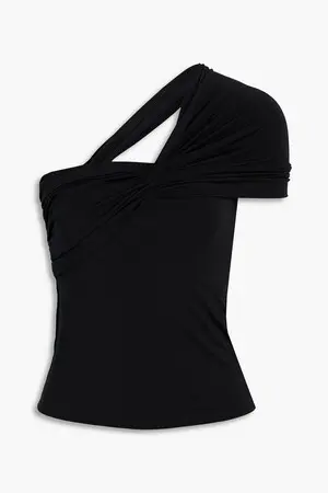 THE LINE BY K Kyo Oneshoulder Ruched Stretchmicro Modal Top - Black