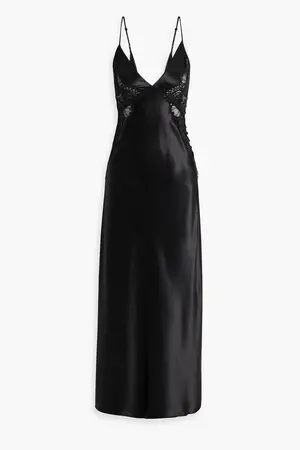 Co Rded Lacepaneled Silksatin Maxi Dress - Black