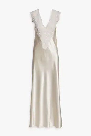 Co Rded Lacepaneled Silksatin Maxi Dress