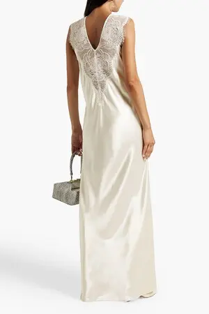 Co Rded Lacepaneled Silksatin Maxi Dress