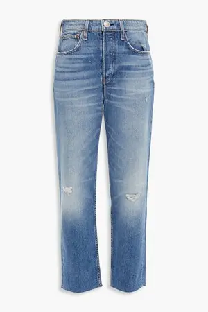 Rag & Bone Cropped Distressed Highrise Straightleg Jeans