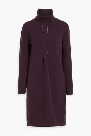 Fabiana Filippi Pleated Merino Wool, Silk And Cashmereblend Turtleneck Dress - Grape