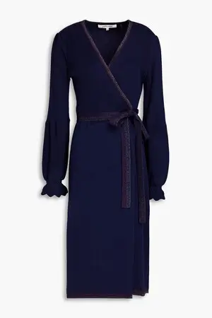 Diane Von Furstenberg Pola Ribbedknit Midi Wrap Dress - Indigo