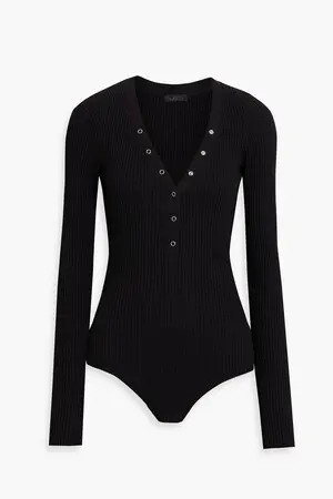THE RANGE THE RANGE Waffle-Knit Cotton-Blend Bodysuit - Black