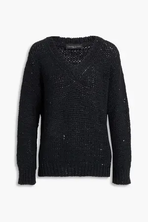 Fabiana Filippi Sequinembellished Openknit Cottonblend Sweater - Black