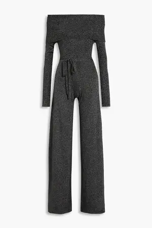 Halston Adria Offtheshoulder Lurex Wideleg Jumpsuit - Black
