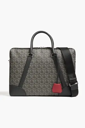 FERRAGAMO Leather-trimmed Logoprint Coated Canvas Briefcase