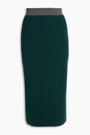 Fabiana Filippi Ribbed Wool, Silk And Cashmereblend Midi Skirt - Emerald
