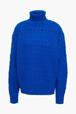 Victoria Beckham Cableknit Merino Wool Turtleneck Sweater - Bright Blue