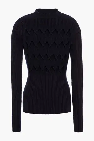 Victoria Beckham Cutout Ribbed Wool-blend Sweater
