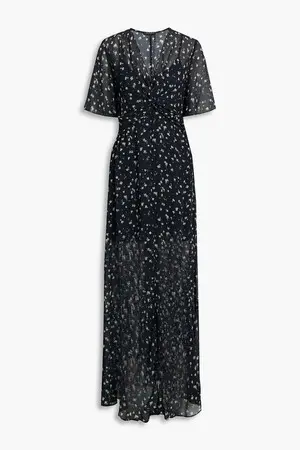 Rag & Bone Tamar Twist-front Floral-print Georgette Maxi Dress - Midnight Blue
