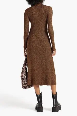 GANNI Metallic Ribbedknit Midi Dress