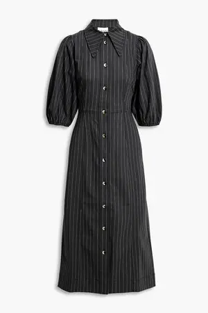 GANNI Pinstriped Twill Midi Dress