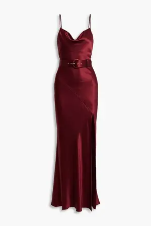 NICHOLAS Belted Silksatin Maxi Dress