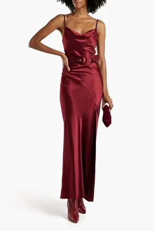 NICHOLAS Belted Silksatin Maxi Dress
