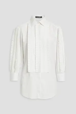 Dolce & Gabbana Ruffled Pintucked Cottonpoplin Shirt - White