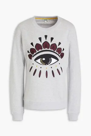 Kenzo Embroidered Mélange French Cottonterry Sweatshirt - Light Gray