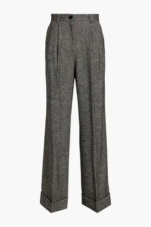 Dolce & Gabbana Pleated Woolblend Tweed Wideleg Pants - Black