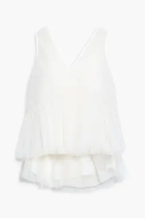 Brunello Cucinelli Tiered Pleated Tulle Top