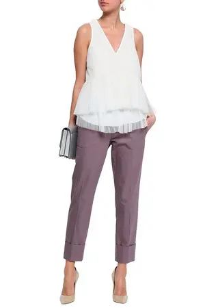Brunello Cucinelli Tiered Pleated Tulle Top
