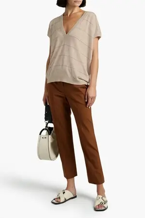 Brunello Cucinelli Wool And Silk-blend Top With Bead Embellishment