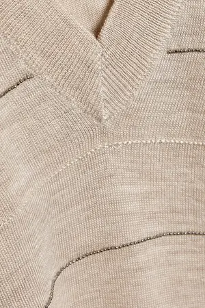 Brunello Cucinelli Wool And Silk-blend Top With Bead Embellishment